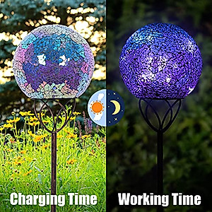 VCUTEKA Solar Lights Outdoor Garden Decor Mosaic Solar Garden Lights Waterproof Glass Ball LED Pathway Stake Light for Landscape Lawn Patio Yard Decoration Purple 6 inch