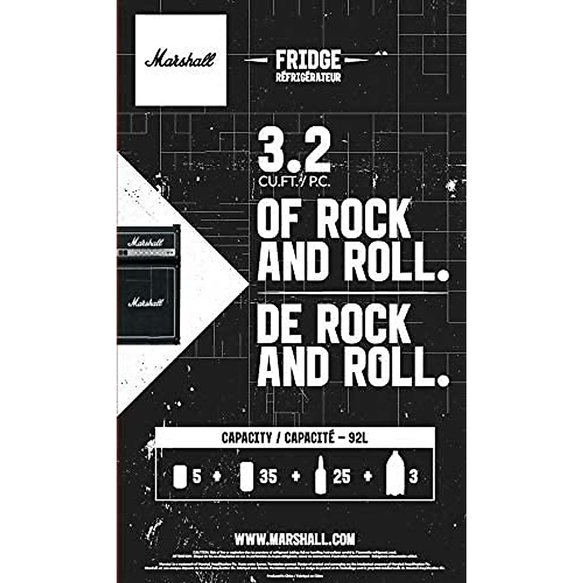 Marshall MF3.2 MF32BLKNA 3.2 Cubic-Foot Medium-Capacity Bar Fridge, Black