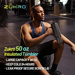 Zukro 50 oz Tumbler With Handle, 100% Leak Proof, Large Triple-wall Insulated Stainless Steel Jug with Lid and Flip Straw, No Sweat Wate Bottle Fit in Cup Holder, Keep Drinks Cold 34 Hours, Cotton