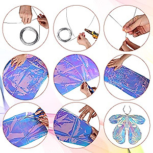 Nezyo Iridescent Film Paper 39 x 197 Inches Iridescent Cellophane Wrapping Paper Rainbow Cellophane Paper with Aluminum Wire for Holiday DIY Craft Wrapping or Basket Filling