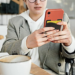 Phone Card Holder, Leather Phone Wallet Stick On, Stretchy Card Holder for Back of Phone Credit Card Holder for Phone Case Compatible with Most of Cell Phone (iPhone, Samsung) - 2Pack Black