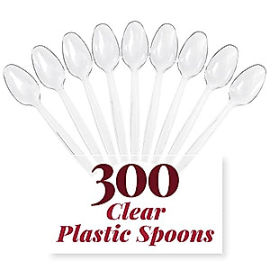 Prestee 300 Clear Plastic Spoons Bulk | Heavy-Duty Plastic Silverware Spoons | Plastic Cutlery | Elegant Disposable Spoons Pack | Bulk Disposable Flatware | Plastic Utensil Set | Disposable Silverware