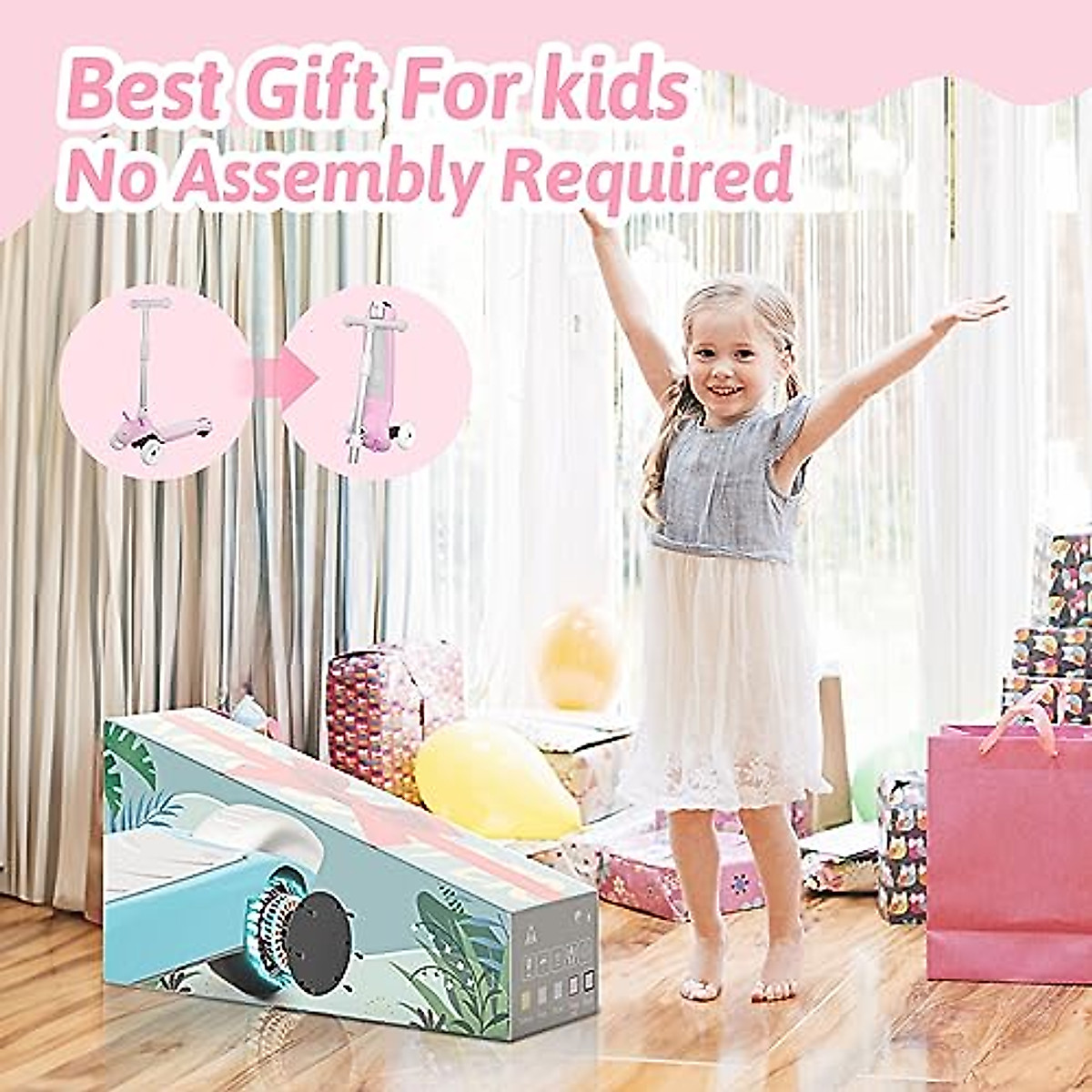 Electric Scooter for Kids Gobazaar, LED Light-up Wheels, 3 Height Adjustable, C-Shaped Handle, Lean-to Steer Design, 3 Wheel Scooter for Kids 2-10Y, Best Children's Gifts