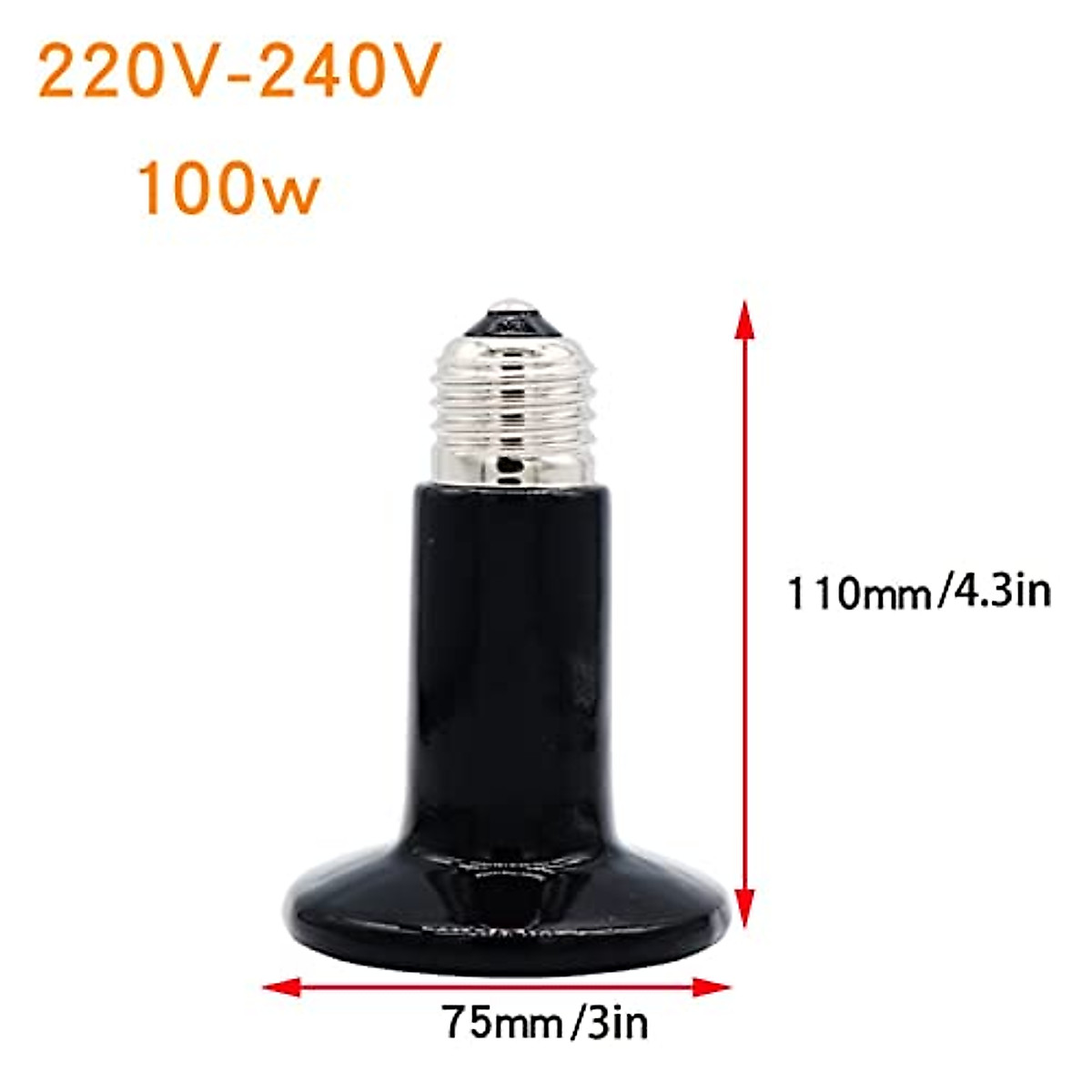 Reptile Heating Lamp 3 Pack Reptile Pet Turtle Lizard Gecko Snake Winter Heat Preservation and Warmth Ceramic Heating Element is Harmless (Color : 100w 220v)