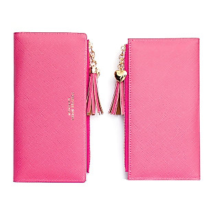 Womens Wallet Cute Elegant Long Slim Card Holder Case Minimalist Coin Purse Thin Tassels Zip Clutch Wallets for Girls Ladies