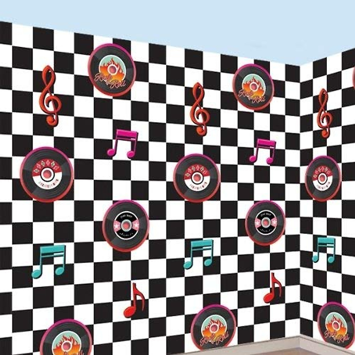 Amscan 50's Theme Checkered Scene Setter Room Roll Party Decorations, 48" x 40', Multicolor