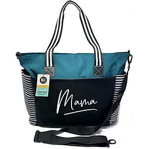 Brooke & Jess Designs Mommy Bag for Hospital - Mama Bear Mom Tote Bag - Mom Bags for Women, Maternity Gift Bags for Mamas (Mama LouLou Teal)