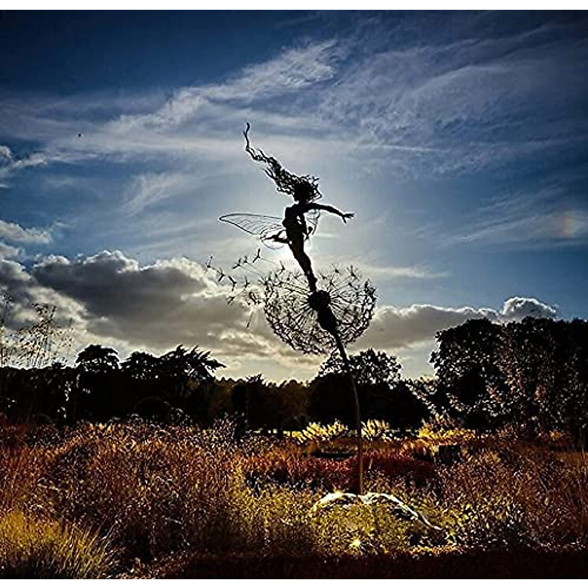 KINHA Fairy Dandelion Sculptures Fairy Dandelion Sculptures Garden Stakes Dramatic Fairy Sculptures Dancing with Dandelions,Wind Catcher for Home Garden Patio Yard Decoration with Standing Pole