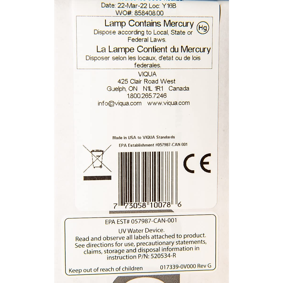 VIQUA 602810-103 Lamp and Sleeve Bundle for VIQUA E4 system