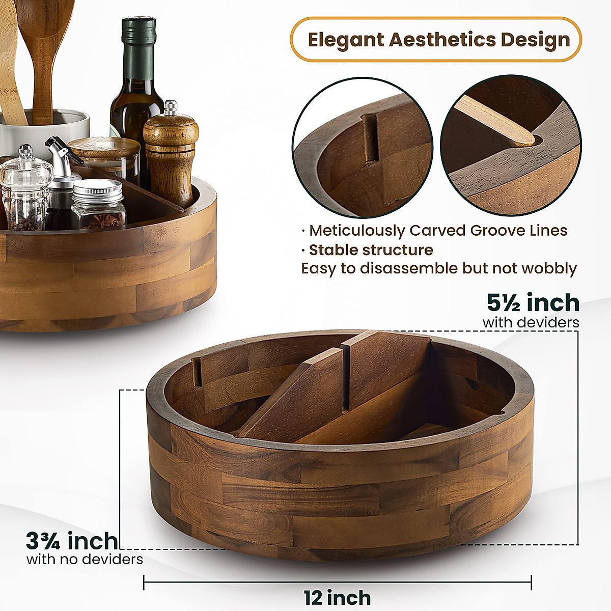 RABAHA 12 inch Lazy Susan Organizer for Cabinet - Lazy Susan Turntable for Table - Kitchen Turntable Storage Food Bin Container for Spices, Fridge, Pantry, Countertop