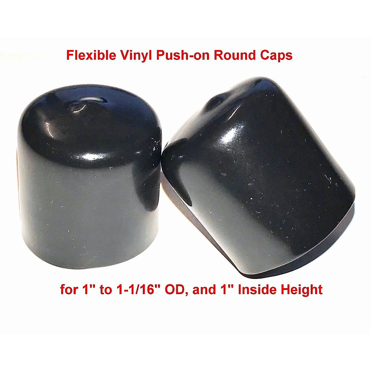 (Pack of 10) Caplugs: 1-1/8" to 1-3/16" Round Black Vinyl Flexible End Cap Bolt Screw Rubber Thread Protector Safety Cover | for 1.125 Inch Pipe Post Tubing Rod OD Protective Cover.