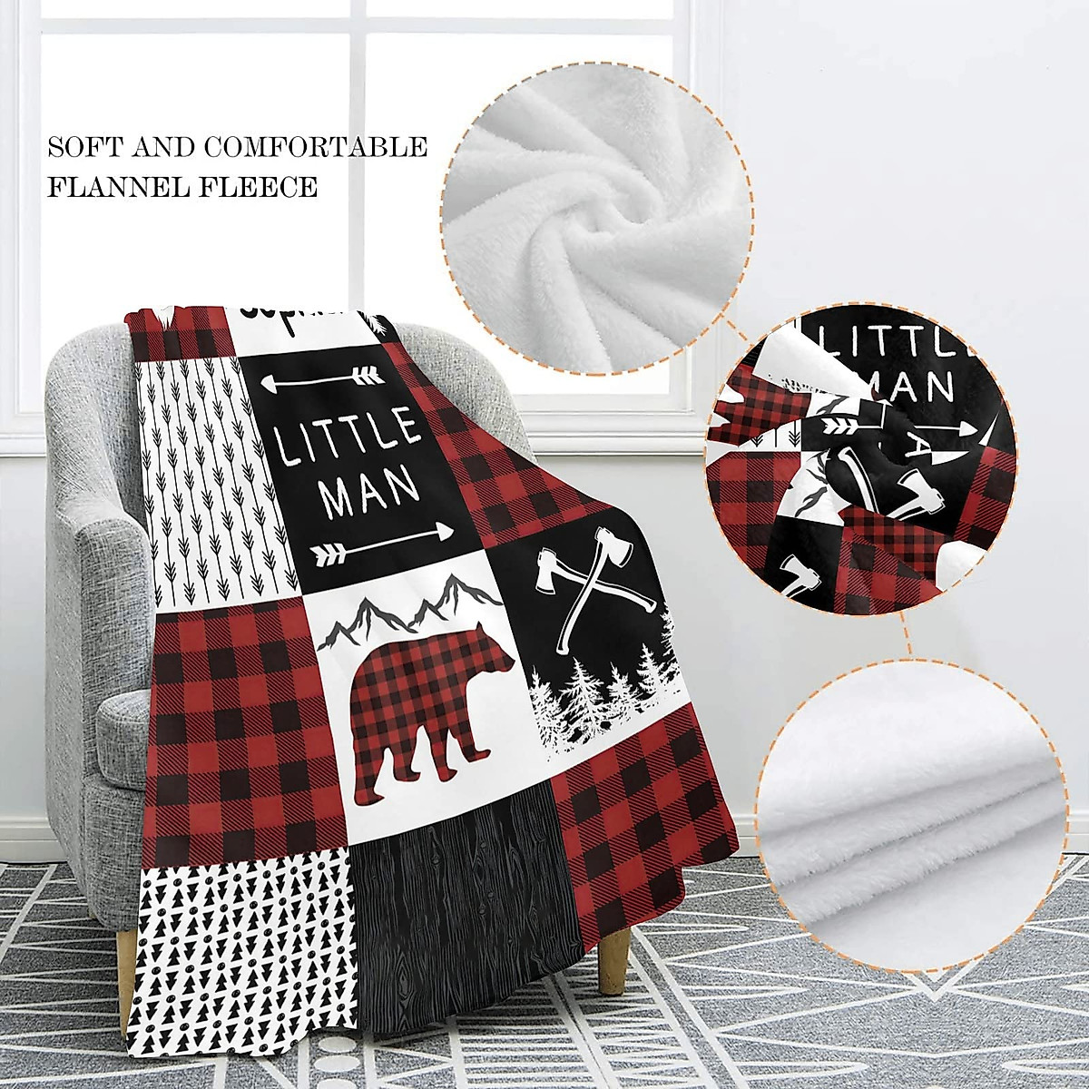 XOZOTY Lumberjack Buffalo Plaid Bear Personalized Blanket Nursery Swaddling Blankets for Gilrs Boys Kids Newborns Baby Shower Pet Gift 30 x 40 Inch