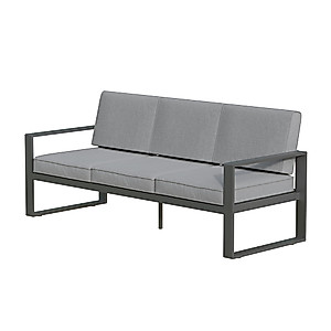 May in Color Aluminum Patio Furniture Sofa, Outdoor Modern Metal Contemporary 3-Seat Couch Chair with Cushion, Grey