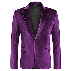 COOFANDY Velvet Tuxedo Jacket for Men Purple One Button Blazer Prom Party Jackets (Purple L)