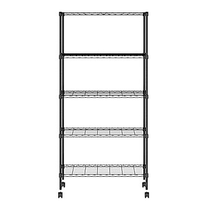Furinno Wayar 5-Tier Metal Storage Shelf Rack Cart with Casters, 30 x 14 x 58, Black