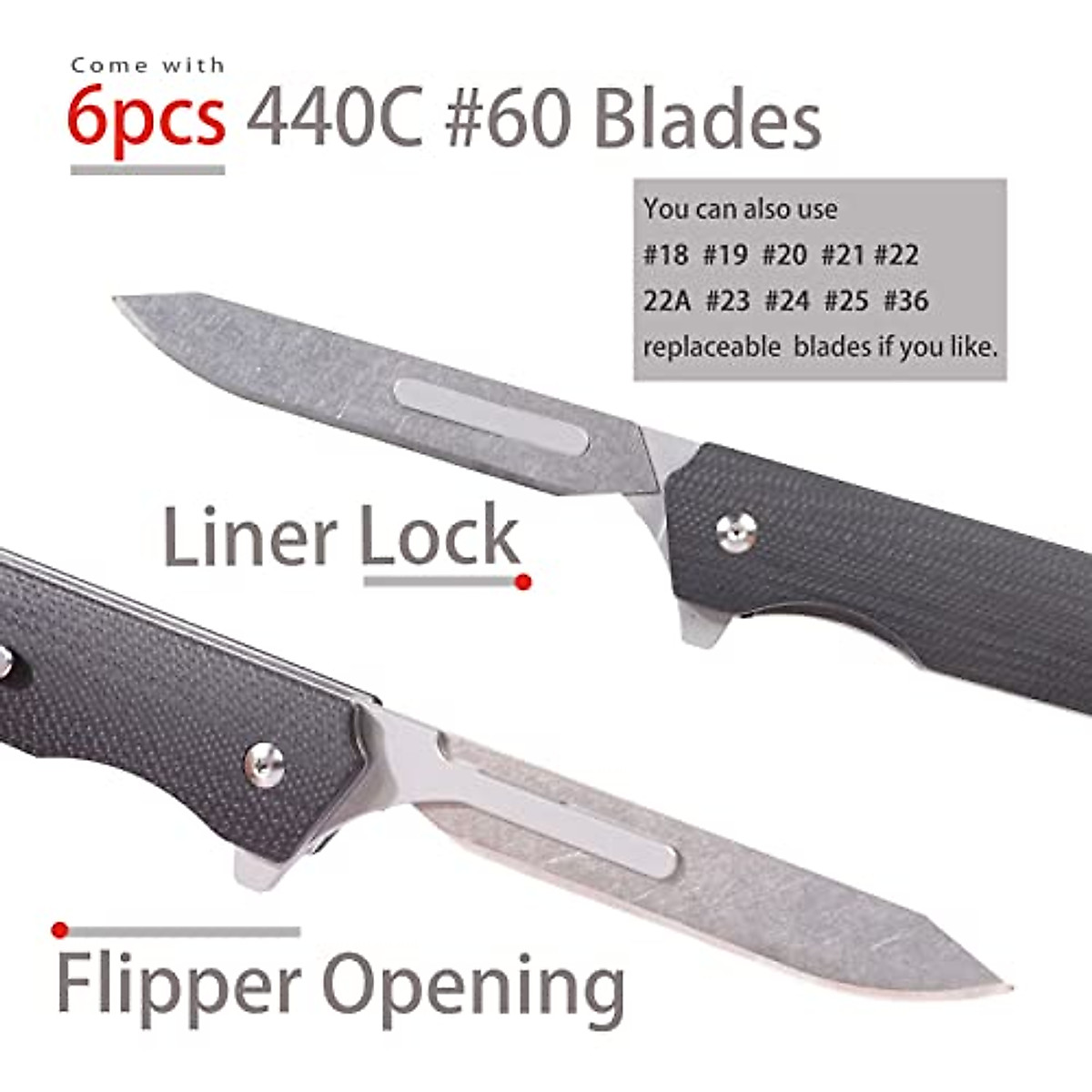 TENCHILON G36 Compact Folding Pocket Scalpel Knife, 6pcs 440C #60 Replaceable Blades, Contoured G10 Handle, Small Slim Gentleman's Flipper Utility EDC Knives with Pocket Clip