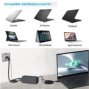 65W 45W USB C Charger Fit for Dell Chromebook 3100 3400 3380 5190 5300 Latitude 7420 74105520 5320 5420 7310 7320 9420 9510 7390 XPS 13 9305 P28T P29T P86F P30T DA65NM190 HA65NM170 LA65NM170 LA65NM190