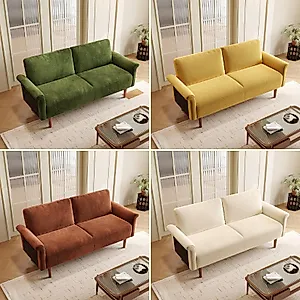 ONBRILL Small Loveseat Sofa, 70 Inch Love Seat Couches with Foldable Side Table, Modern Comfy Couch with Rolled Arms, Easy Assembly, Small Couch for Living Room, Bedroom, Dorm, Office, Green