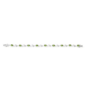 Gem Stone King 4.63 Cttw Oval Green Peridot and Diamond Greek Vine Tennis Bracelet For Women | 925 Sterling Silver | Gemstone Birthstone | 7 Inch