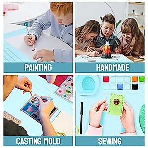 Silicone Painting Mat, Silicone Art Mat for Kids - Silicone Craft Mat with A4 Cutting Mat, Silicone Painting Mat for Kids, Art, Handmade, Crafts, Sewing and Scrapbooking (Rain Blue Green)