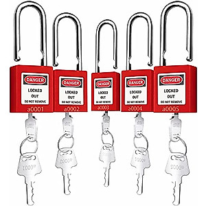 Lockout Tagout Lock 5pcs Set Loto Product Safe Padlocks for Lock Out Tag Out Stations and Devices (Red, Key Alike)