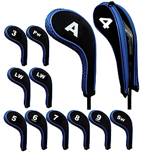 Golf Irons Cover 12pcs Thick Synthetic Leather Golf Iron Head Covers Sword & Shield Sports Set Headcover Fit All Brands Titleist, Callaway, Ping, Taylormade, Cobra, Nike, Etc (White)