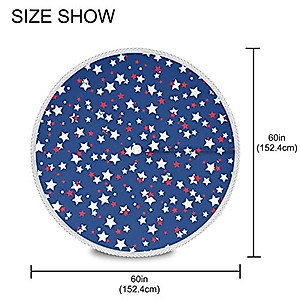 Xigua Patriotic Star Round Tablecloth 60" Waterproof Spillproof Polyester Fabric Table Cover with Zipper Umbrella Hole for Outdoor Patio Garden Dining Party