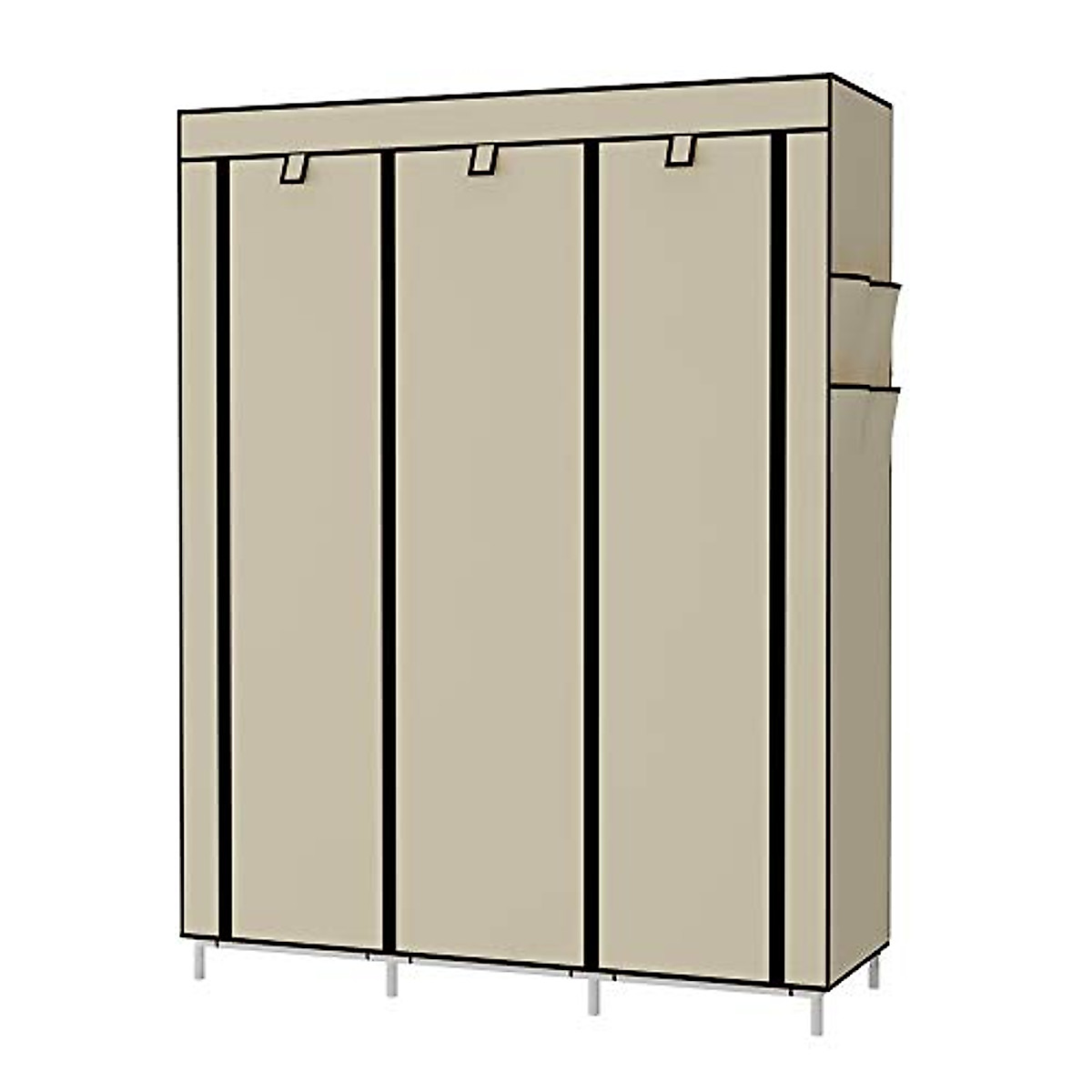 UDEAR Portable Wardrobe Closet Clothes Organizer No-Woven Fabric Cover with 6 Storage Shelves, 2 Hanging Sections and 4 Side Pockets，Beige