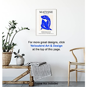 Matisse Wall Art - Blue Matisse Poster, 8x10 - Matisse Print - Minimalist Wall Art - Abstract Art - Line Art Decor - Mid Century Modern Wall Art - Henri Matisse - Aesthetic Pictures - Minimal Wall Art