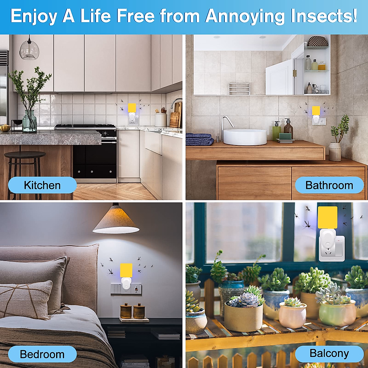 Flying Insect Trap Plug-in – Indoor Gnat Trap with UV Light & Sticky Pads – Non-Toxic Fly Catcher for Gnats, Moths, and Flies – Blue Bug Light Trap with 5 Sticky Pads – 1 Pack (White)