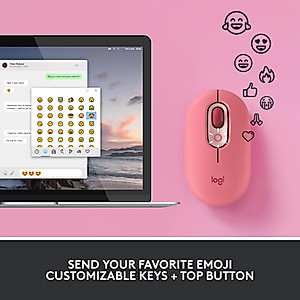 Logitech POP Wireless Mouse and POP Keys Mechanical Keyboard Combo - Customisable Emojis, SilentTouch, Precision/Speed Scroll, Bluetooth, Multi-Device, OS Compatible - Heartbreaker Rose