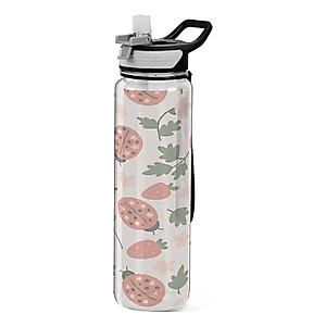 xigua Ladybug Water Bottle with Straw Lid,32 oz Leakproof Sport Water Bottle with Wide Handle for Gym,Cycling,School,Travel