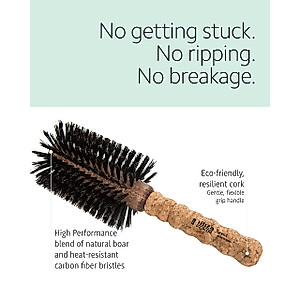 Ibiza Hair Round Boar Bristle Brush (EX5-80mm) | Lightweight with Reinforced Bristles & Cork Handle | Ideal for Loose Curls & Big Volume | Adds Texture & Shine for Medium to Long Styles