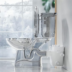 Simple Project 600 Watt Macerating Toilet With Pump, Upflush Toilet For Basement Toilet System, With 4 Water Inltes For Bathroom, Shower, Laundry (Two Piece Toilet)