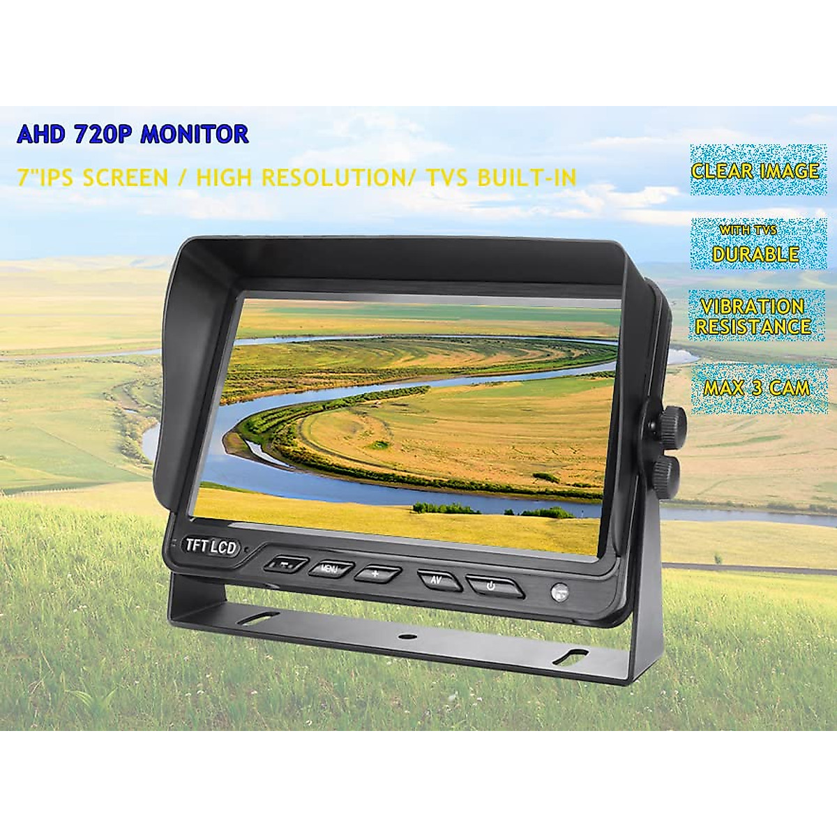 Rear View Backup Camera System Reversing Kit AHD 720P Wired 7" LCD Monitor,Night Vision,IP69K Waterproof Camera for Tractor/Motorhome/Bulldozer/Camper/Van/Heavy Equipment/Forklift/Skid Loader