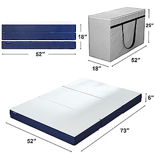 Molblly Folding Mattress with Storage Bag, 6 inch Memory Foam Tri Folding Mattress, Portable Trifold Mattress with Breathable & Washable Cover, Full Size - 52"x 73"x 6"
