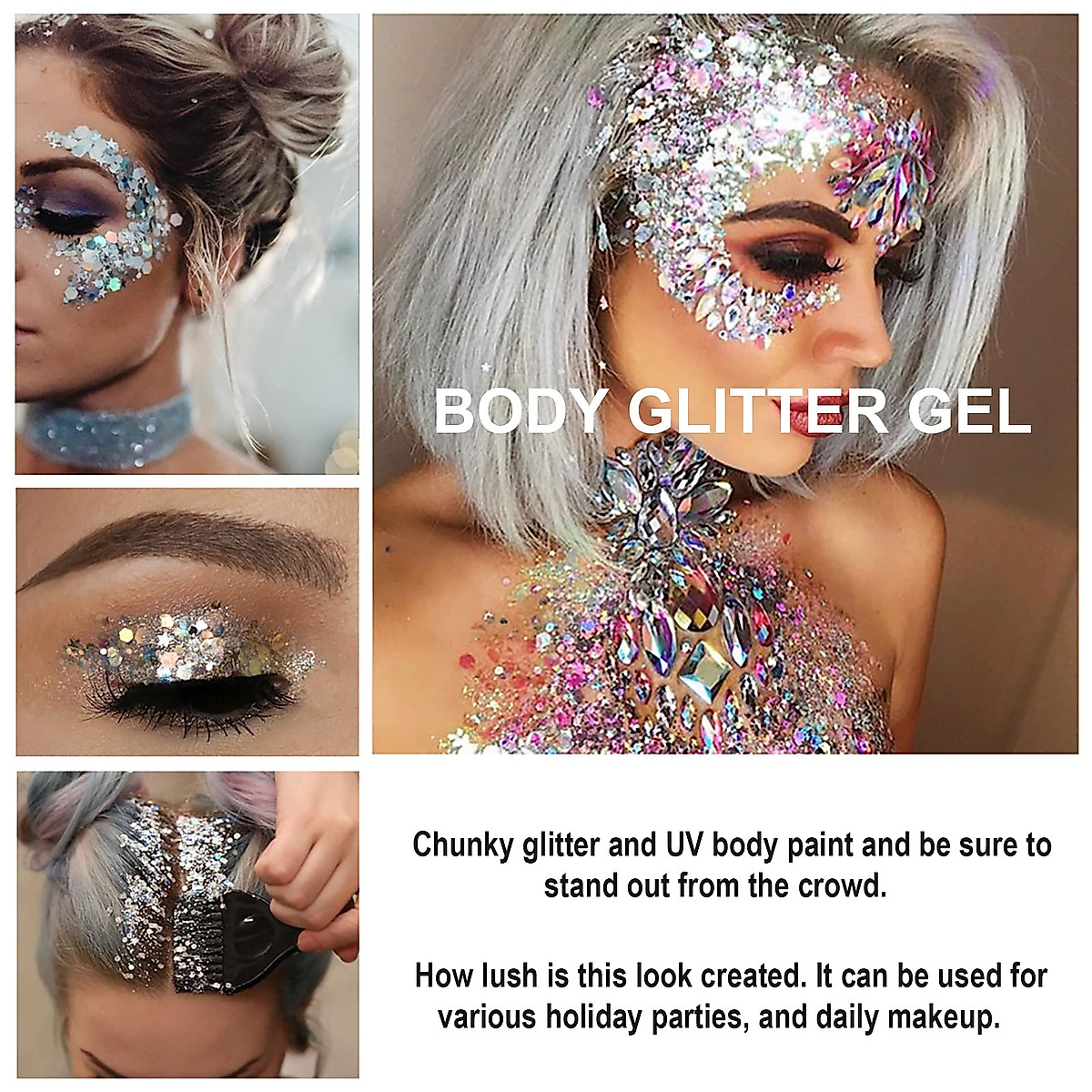 Body Glitter Gel, Long Lasting Holographic Face Glitter Gel for Hair, Body, Nail, Waterproof 9 Color Liquid Glitter Body Makeup fo Women (#8 Red, 1PC)