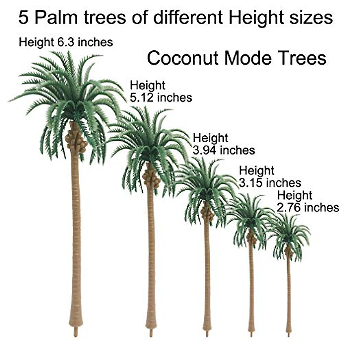 Model Trees Hobby Train Scenery Set Artificial Miniature Palm Coconut Weeping Willow Pine Décor Toy Kit with Green Leaves and Base DIY for Moss Landscape Tunnels Buildings Decoration AnyBack 18