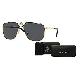 Versace VE2238 143687 61MM Gold/Matte Black/Dark Grey Rectangular Sunglasses for Men + BUNDLE With Designer iWear Eyewear Kit