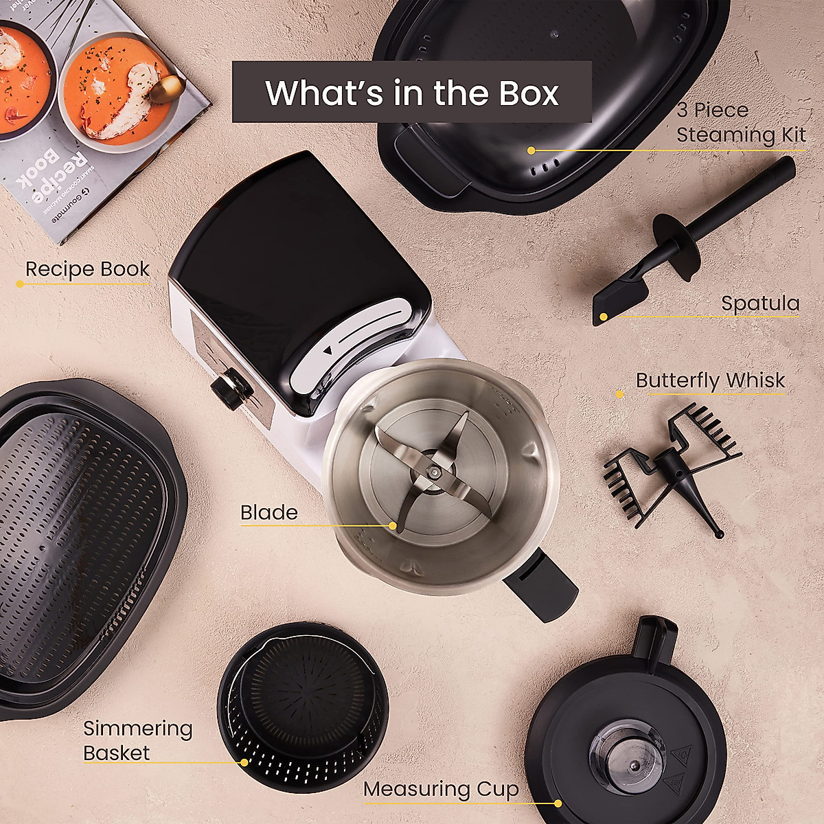 Gourmate Smart All-in-1 Multi-Cooker, 10+ Cooking Functions, Built-in Scale, Guided Recipes, Steam, Cook, Knead, Bluetooth App Connectivity, 2.3 QT, White