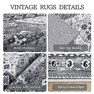 Madane 8x10 Area Rugs for Living Room, Lagre Vintage Washable Rugs 8x10 with Non-Slip Backing for Bedroom, Low-Pile Area Rugs 8x10 Soft Foldable 8x10 Rug Grey
