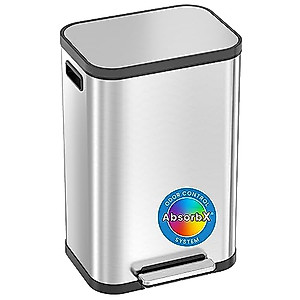 iTouchless SoftStep ProX 50 Liter / 13.2 Gallon Kitchen Step On Trash Can with AbsorbX Odor Filter & Removable Inner Bucket, Stainless Steel Garbage Bin for Home, Office, Business, Store, Garage
