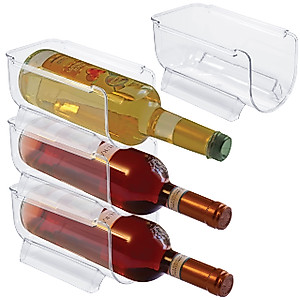 bHome & Co. Plastic Free-Standing Stackable 3 Bottle Storage Holder Rack - Water, Wine, and Drink Organizer Shelf for Kitchen Countertop, Cabinet, Pantry, Fridge, Freezer, 2 Pack - Clear