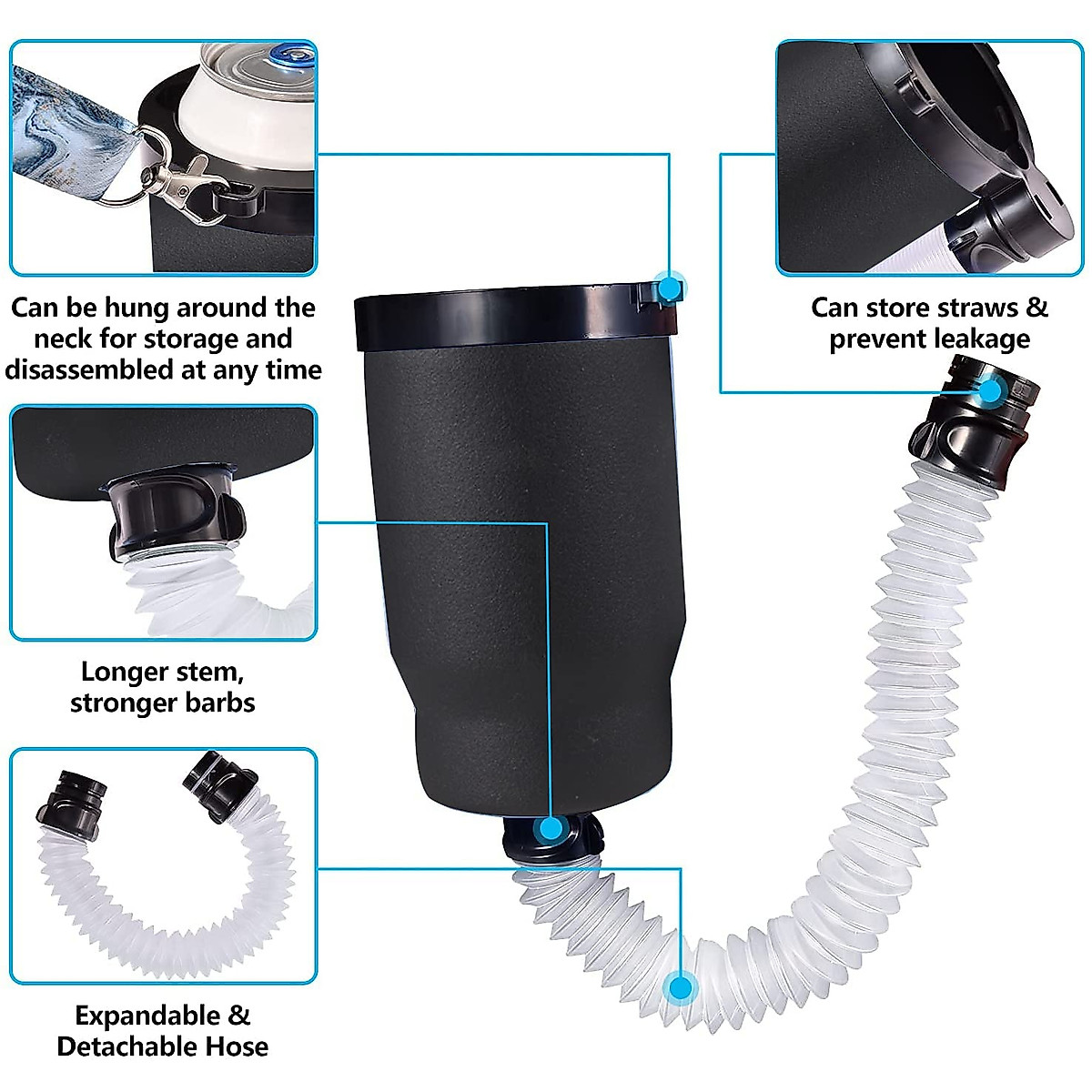 Portable Can or Bottle Cooler & Cup with 2 Detachable Expandable Hose and Bottle Opener Keychain,Hose Funnel Cup for Beverage Drink, Built for Party Bottle Bottle Drinking Funnel(Black)