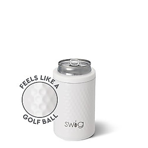 Swig Life Standard Can + Bottle Cooler, Stainless Steel, Dishwasher Safe, Triple Insulated Can Sleeve for Standard Size 12oz Cans or Bottles in Golf Print with Golf Ball Textured Frame
