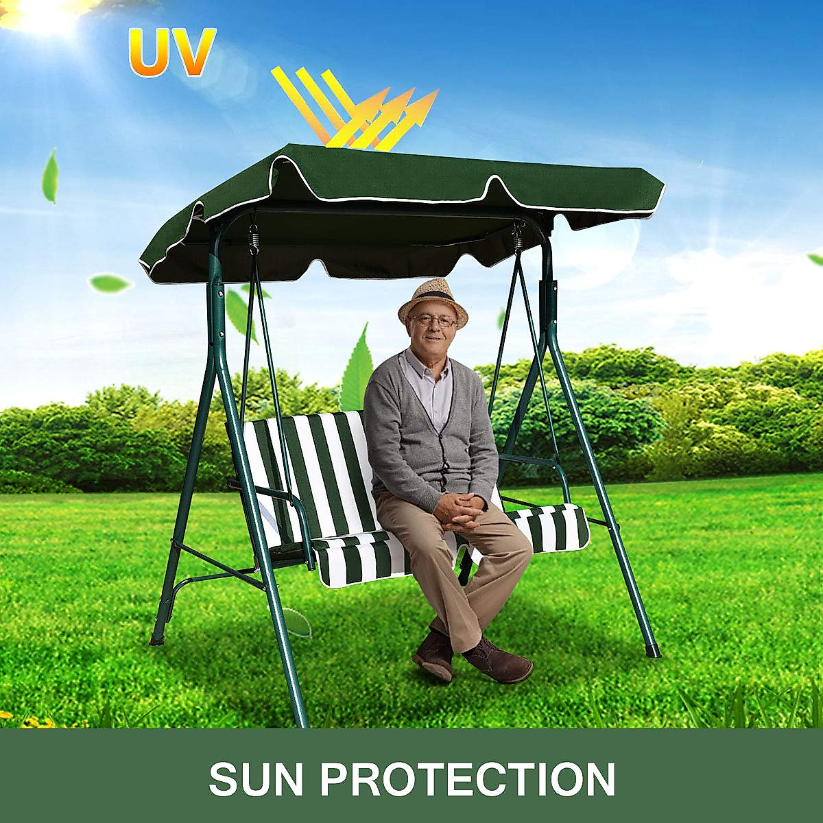 Tangkula 2 Person Canopy Swing Weather Resistant Glider Hammock Porch Garden Backyard Lawn Cushioned Steel Frame Loveseat Swing Chair Bench Seat Patio Furniture