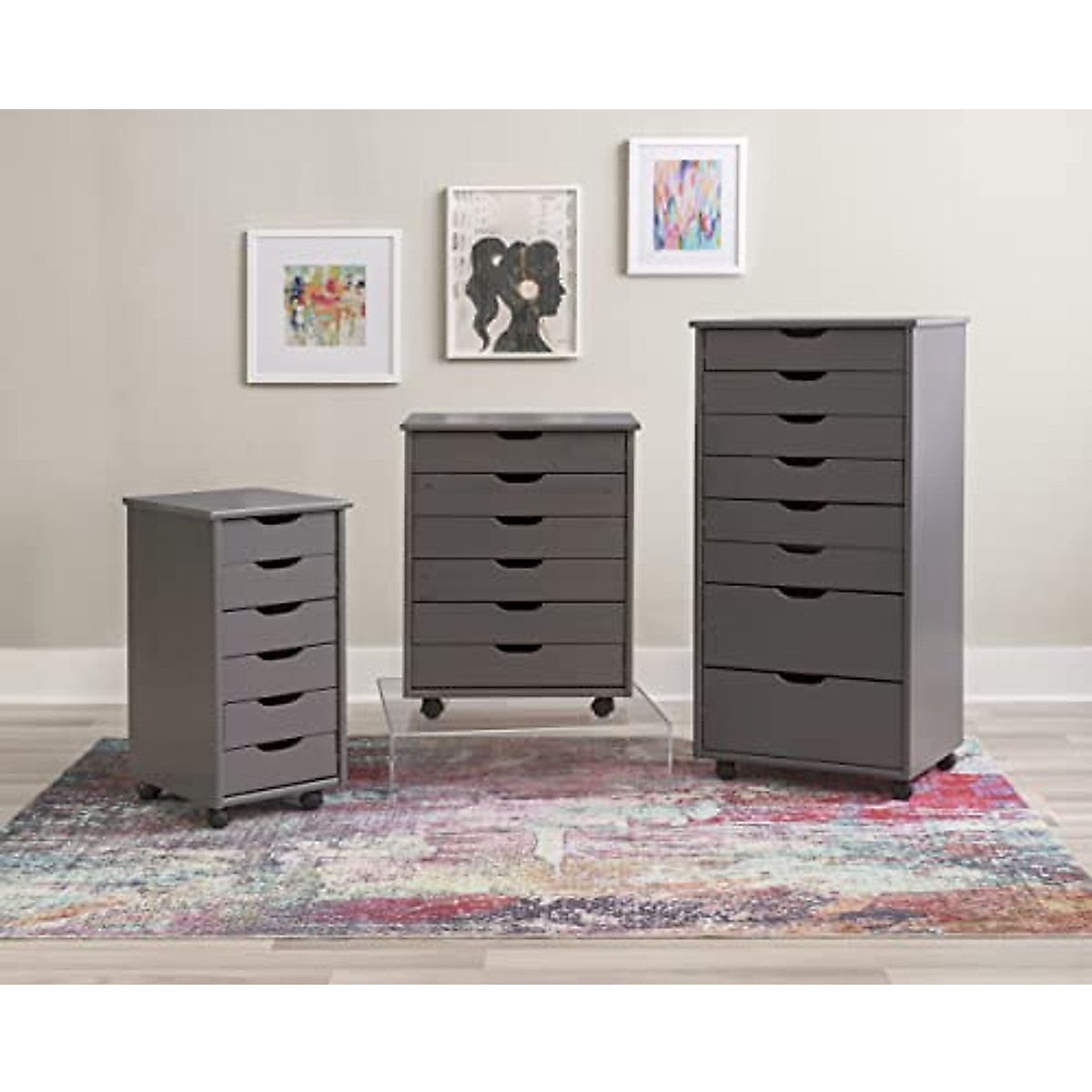 Linon Home Decor Products Corinne Six Drawer Storage, Grey Rolling Cart