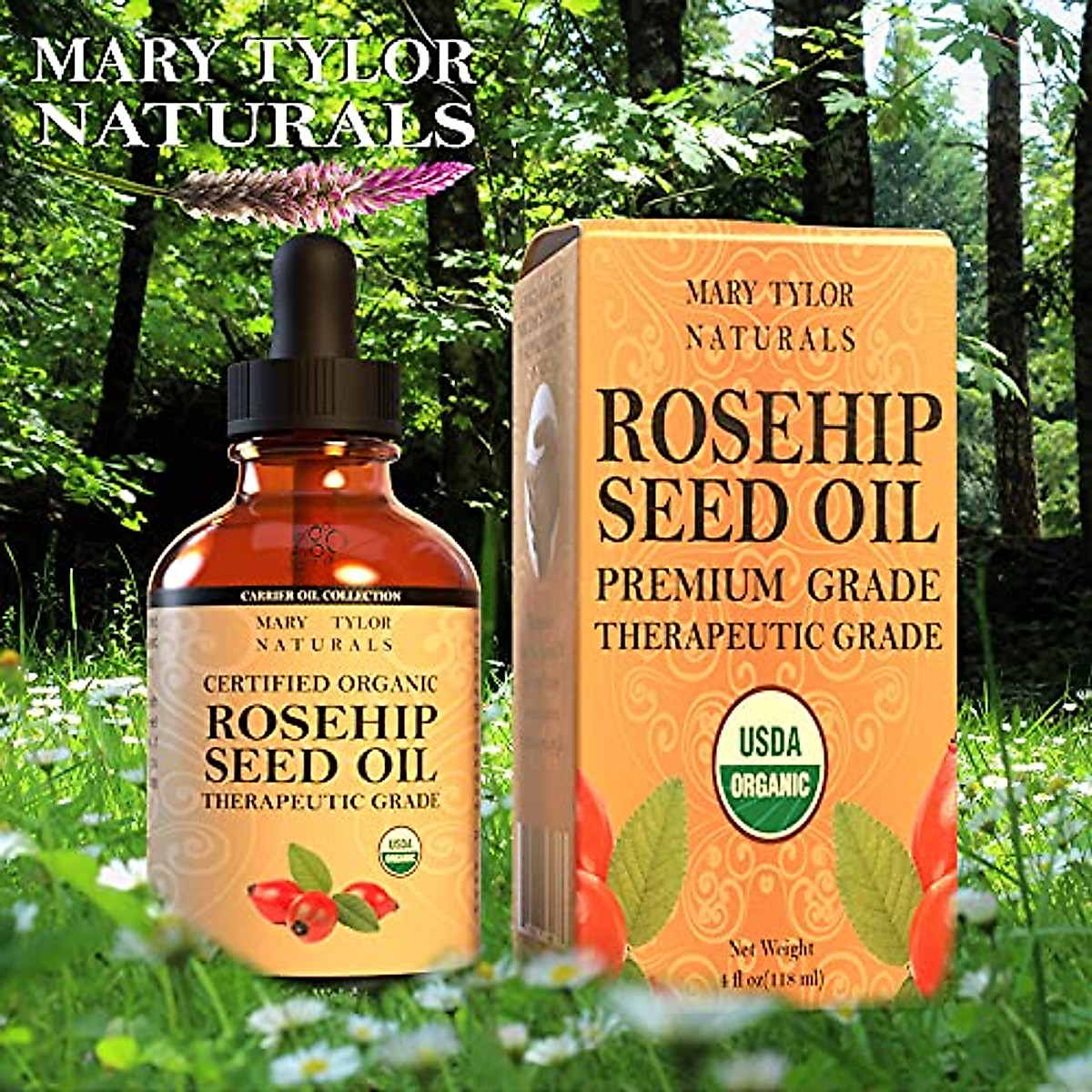 Mary Tylor Naturals Organic Rosehip Seed Oil 4 oz — USDA Certified Cold Pressed, Unrefined 100% Pure Rose Hip oil, Natural Moisturizer