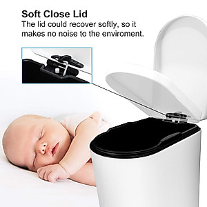 CLTEC 10 Liter/2.6 Gallon Small Trash Can with Lid Soft Close, Removable Inner Waste Basket, Rectangular Slim Garbage Can for Bathroom Bedroom Office Nursery, Narrow Step Trash Bin, White
