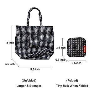 Best Reusable Grocery Bags Set of 3, Premium Tote Foldable Shopping Bags fits Pocket, Recyclable, Durable and Washable